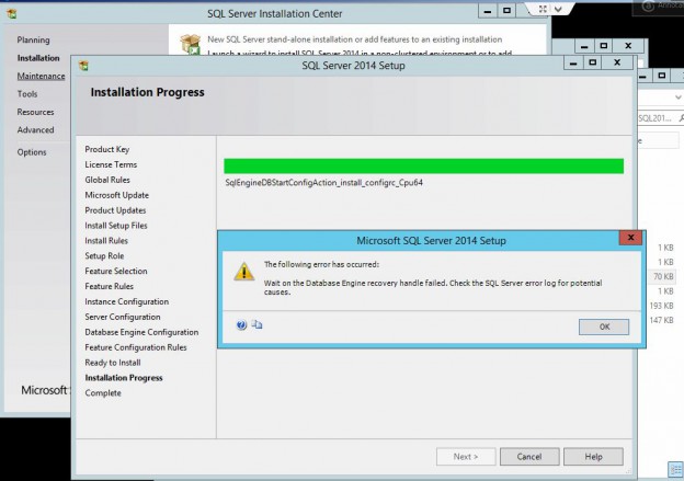 Wait on the Database Engine recovery handle failed. Check the SQL ... Wait on the Database Engine recovery handle failed. Check the SQL ...